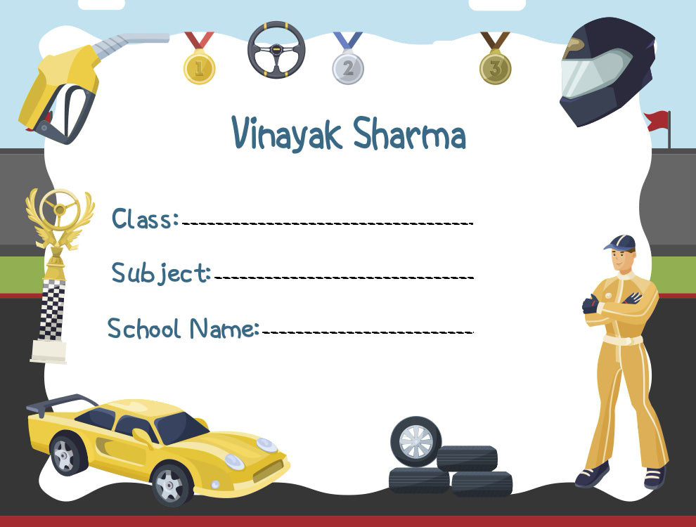 School Notebook Labels - Racing Car Victory – The Brainy Bear Store